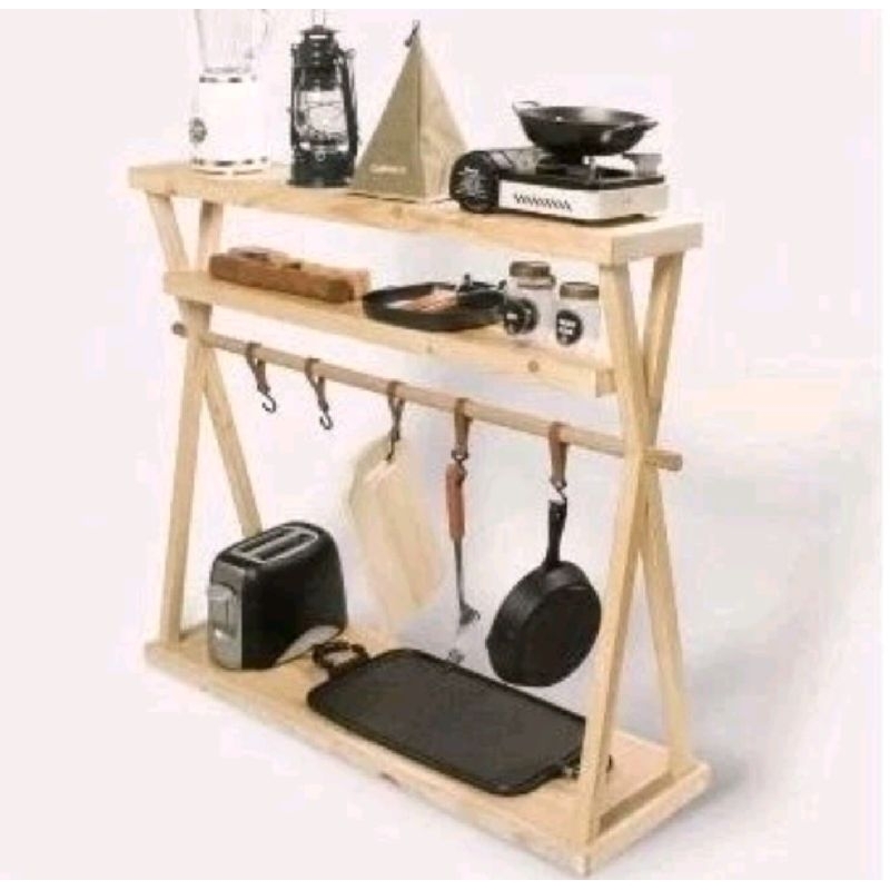 Jual RAK CAMPING PIKNIK + 4 pcs gantungan. kayu asli kuat ringan mudah ...