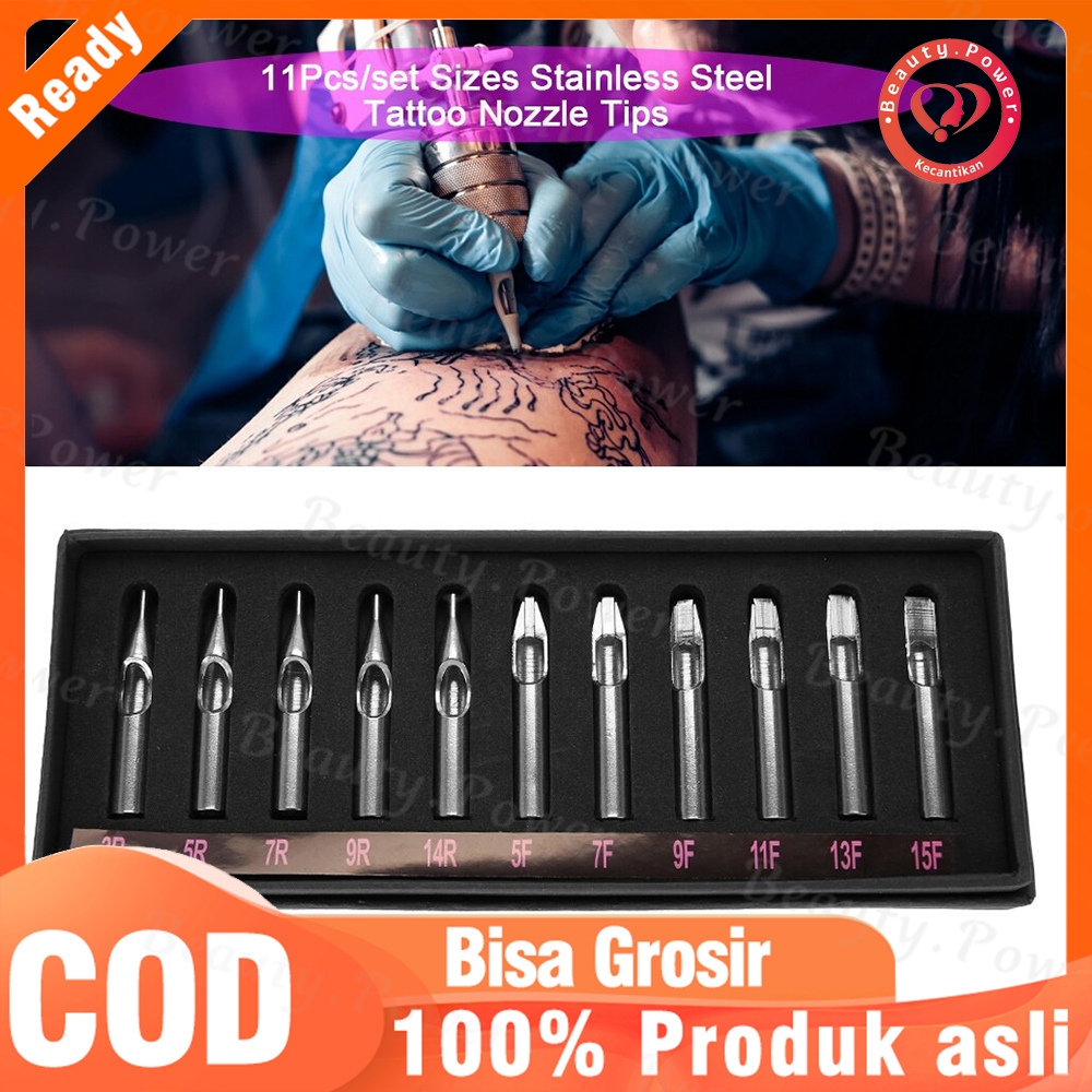 Jual 11/22 Pcs/set Stainless Steel Tattoo Nozzle Tips Jarum Nozzle ...