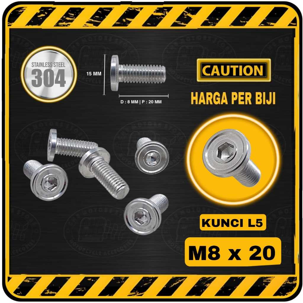 Jual Baut L STAINLESS Custom V2 M8 x 20 || M8x20 ( Setara Baut Kunci 12 | Panjang 20 mm / 2 cm ...