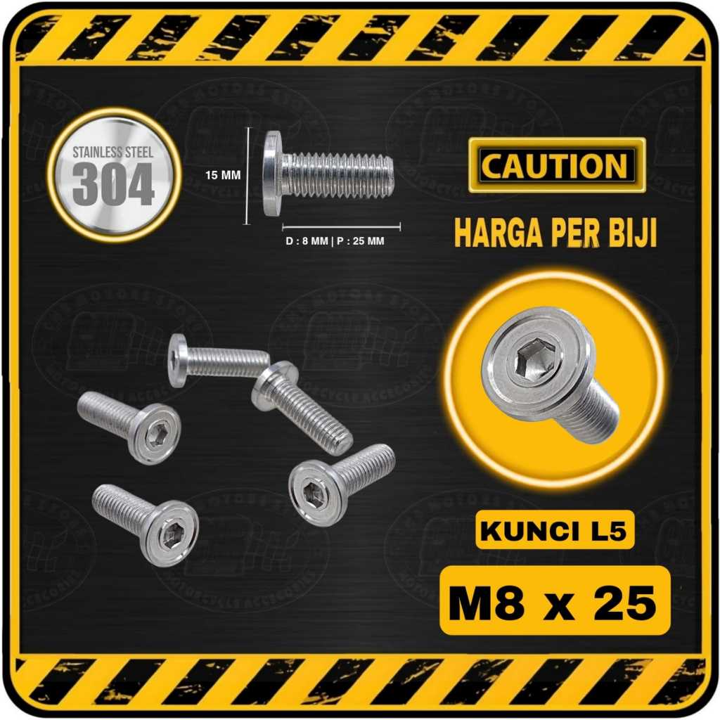 Jual Baut L STAINLESS Custom V2 M8 x 25 || M8x25 ( Setara Baut Kunci 12 | Panjang 25 mm / 2,5 cm ...
