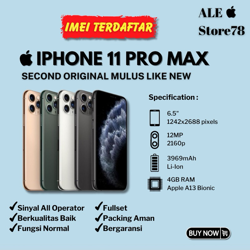 Jual 11 Pro Max 64GB/256GB/512GB IMEI TERDAFTAR Seken Fullset Mulus | Shopee Indonesia