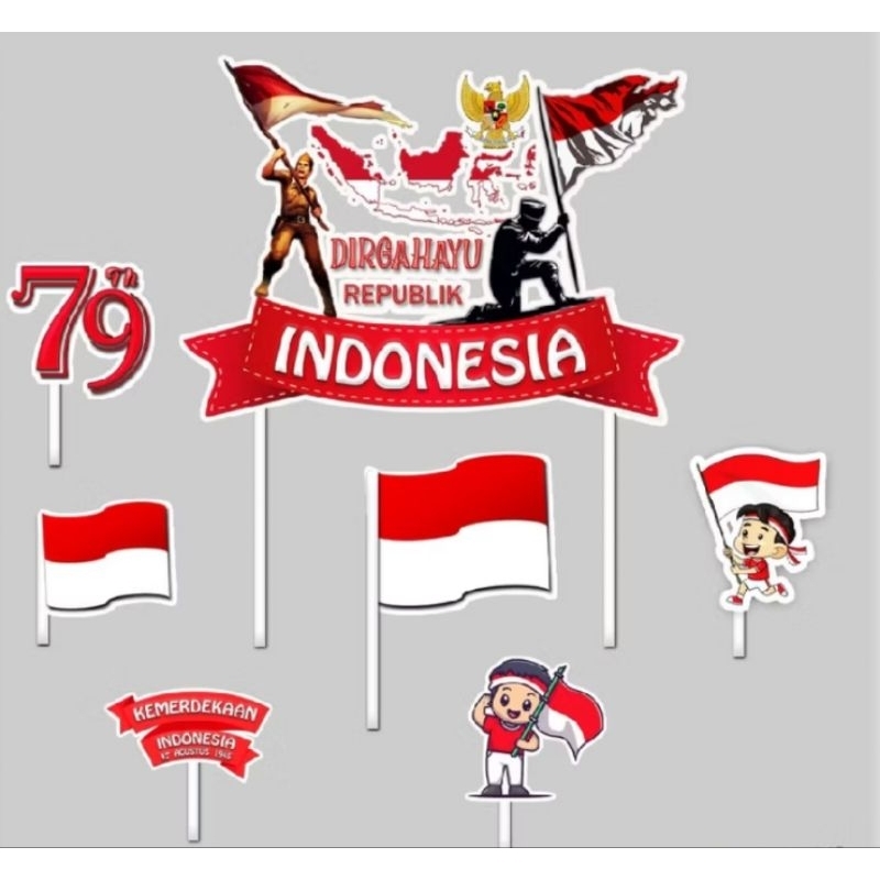 Jual topper hiasan kue cake nasi tumpeng set hari kemerdekaan HUT RI ...