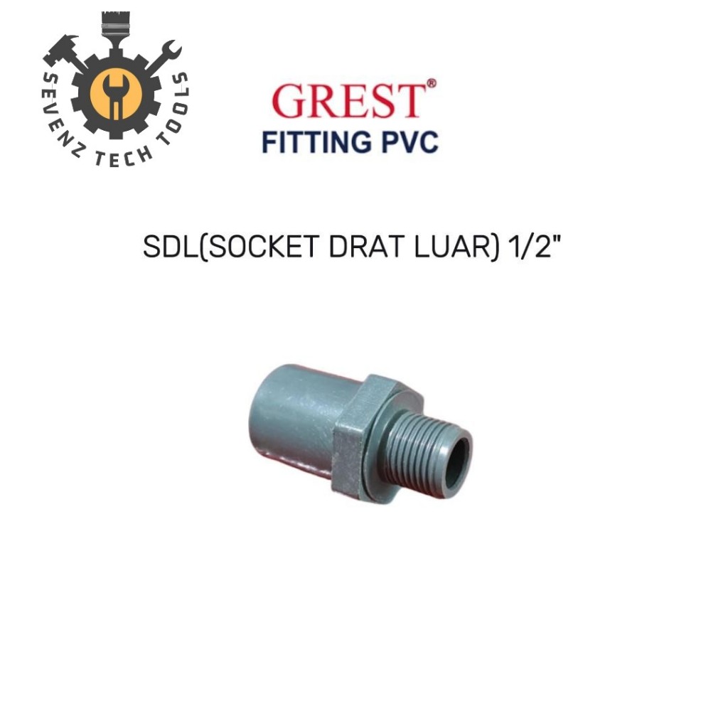 Jual SDL SOK DRAT LUAR PIPA PVC 1/2"X1/2" INCH GREST FITTING PVC SOCKET ...