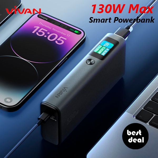 Jual Vivan VPB-T20 Smart Powerbank 20000mAh 130W Fast Charging USB-A ...