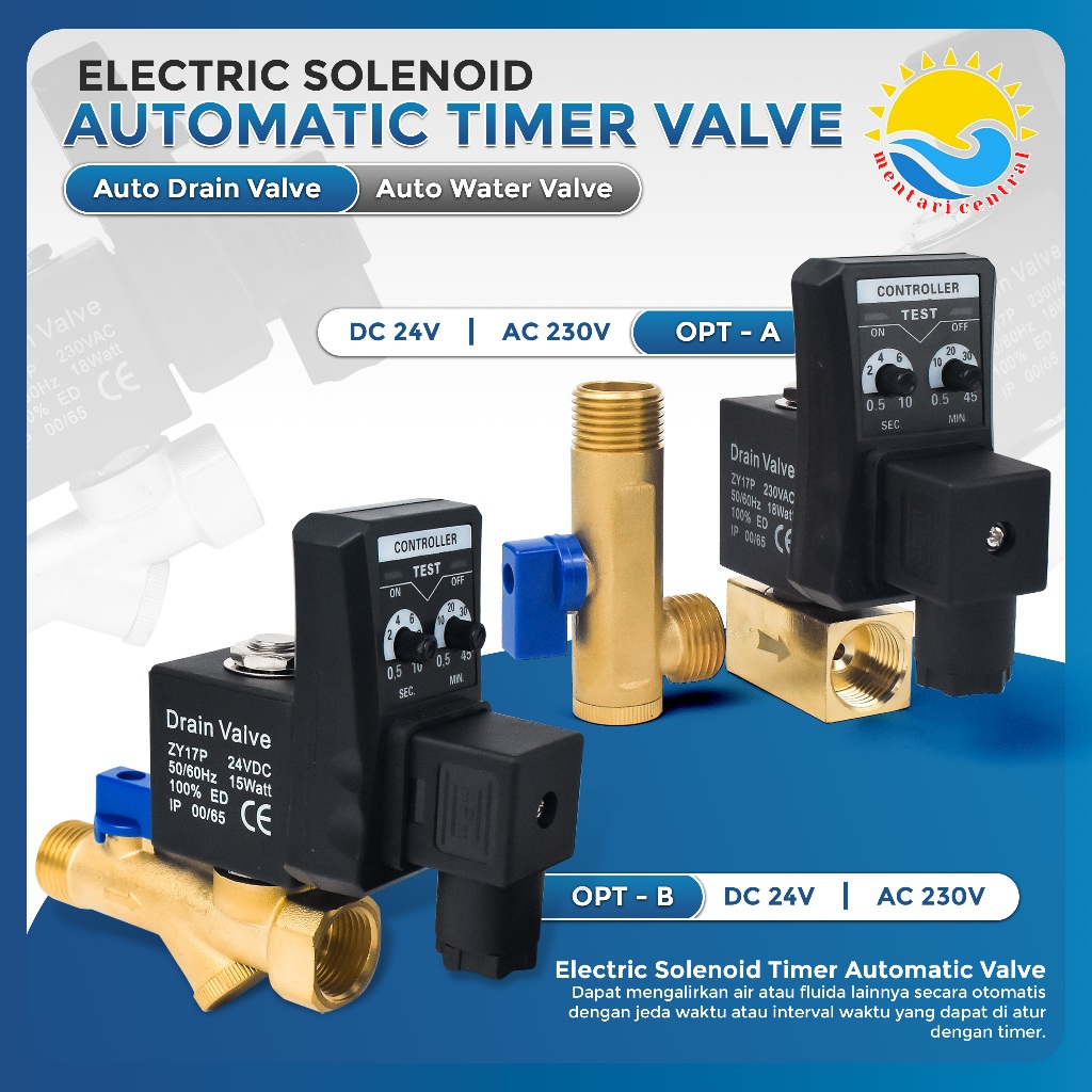 Jual 1/2" OPT-A Electric Solenoid Valve Timer Auto Drain 16bar 15 WATT ...