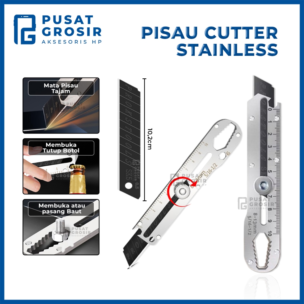 Jual Pisau cutter stainless 9in1 kater tajam multifungsi pembuka tutup ...