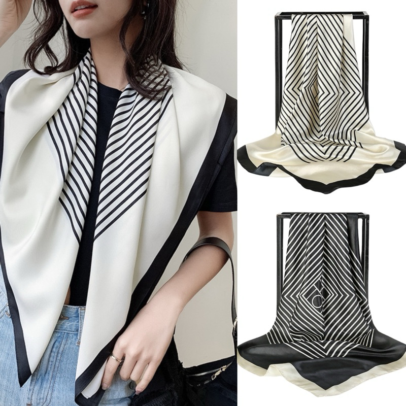 Jual Syal Scarf Sutra Motif Garis Monochrome Serbaguna Selendang Satin ...