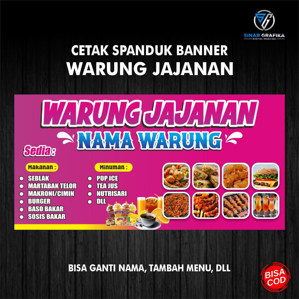 Jual Spanduk Warung Jajanan Keren, Bisa Ganti Nama Dan Menu | Shopee ...
