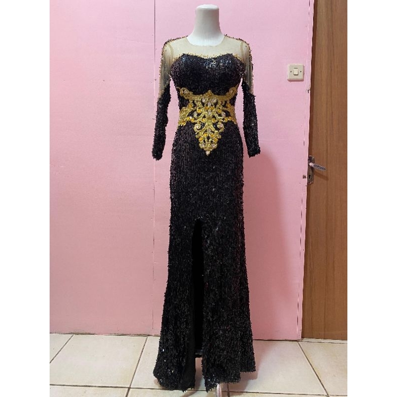 Jual PRELOVE Gaun penyanyi Hitam full Bling bling (belah samping ...