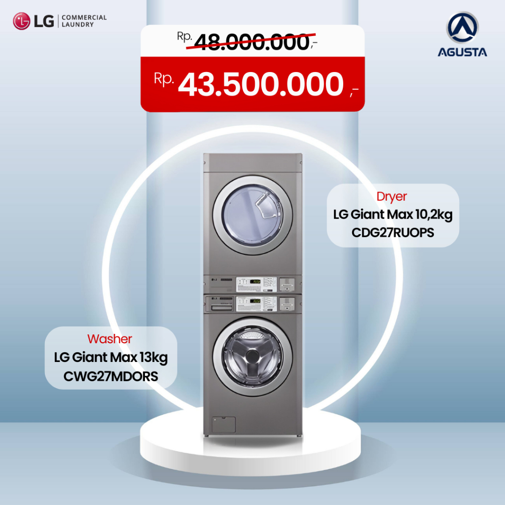 Jual PAKET MESIN LAUNDRY KOMERSIAL 1 SET WASHER LG 13KG & DRYER LG 10,2KG GIANT MAX (STACKED NON ...