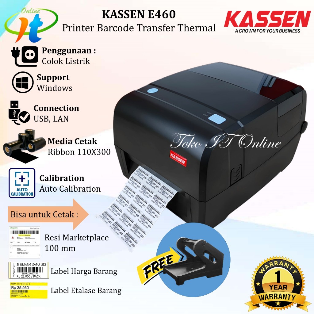 Jual Kassen E460 Printer Barcode Transfer Thermal Direct Thermal 100mm USB LAN Kassen E460 E-460 ...