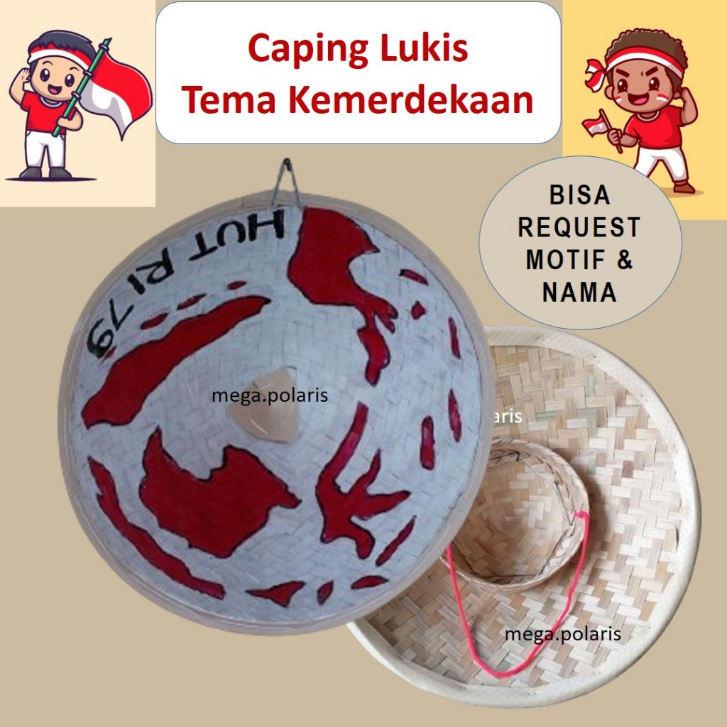 Jual { CUSTOM NAMA } Caping Lukis Peta Indonesia, Topi Petani Merah ...