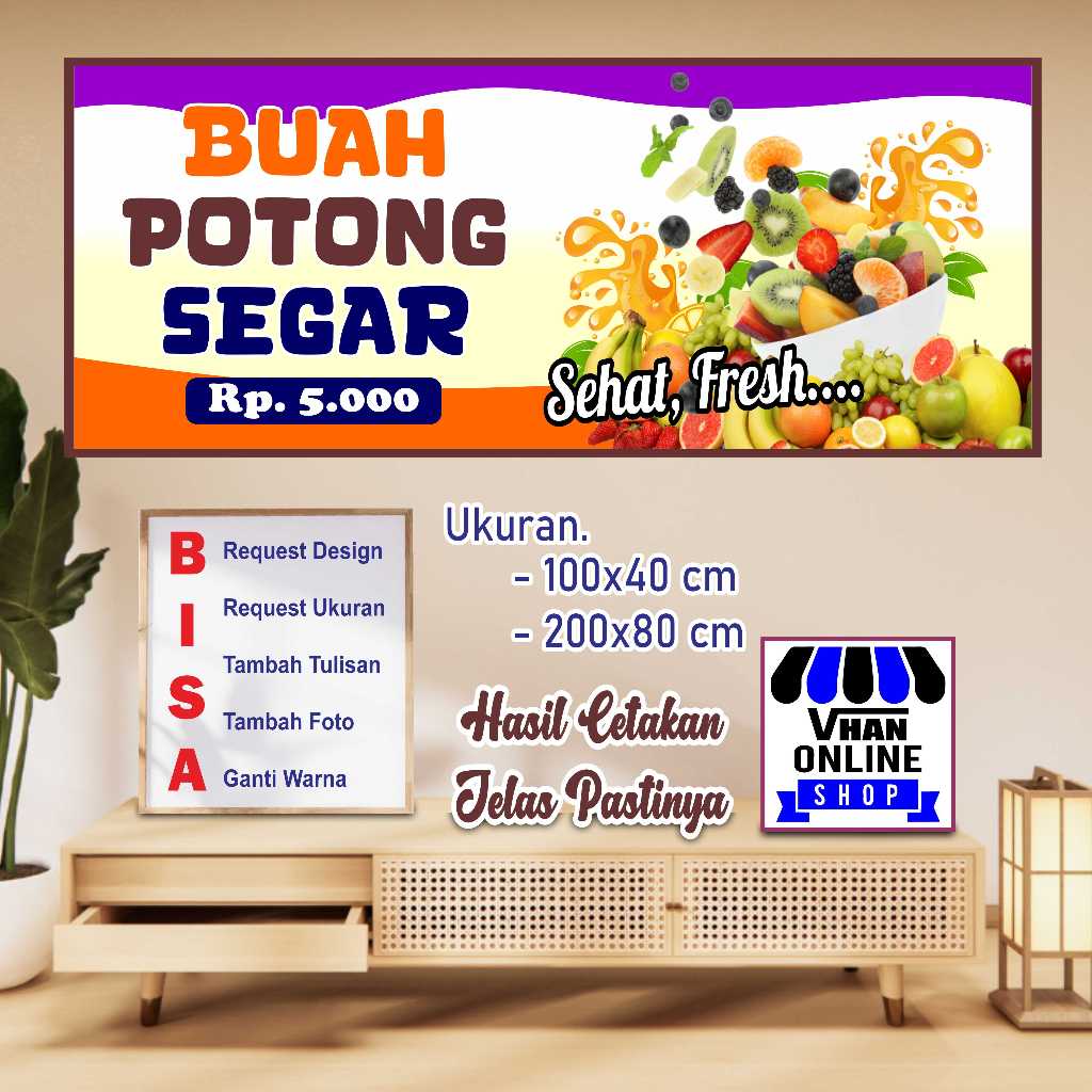 Jual Cetak Banner Spanduk MMT Jualan Buah Potong Segar Viral | Shopee ...