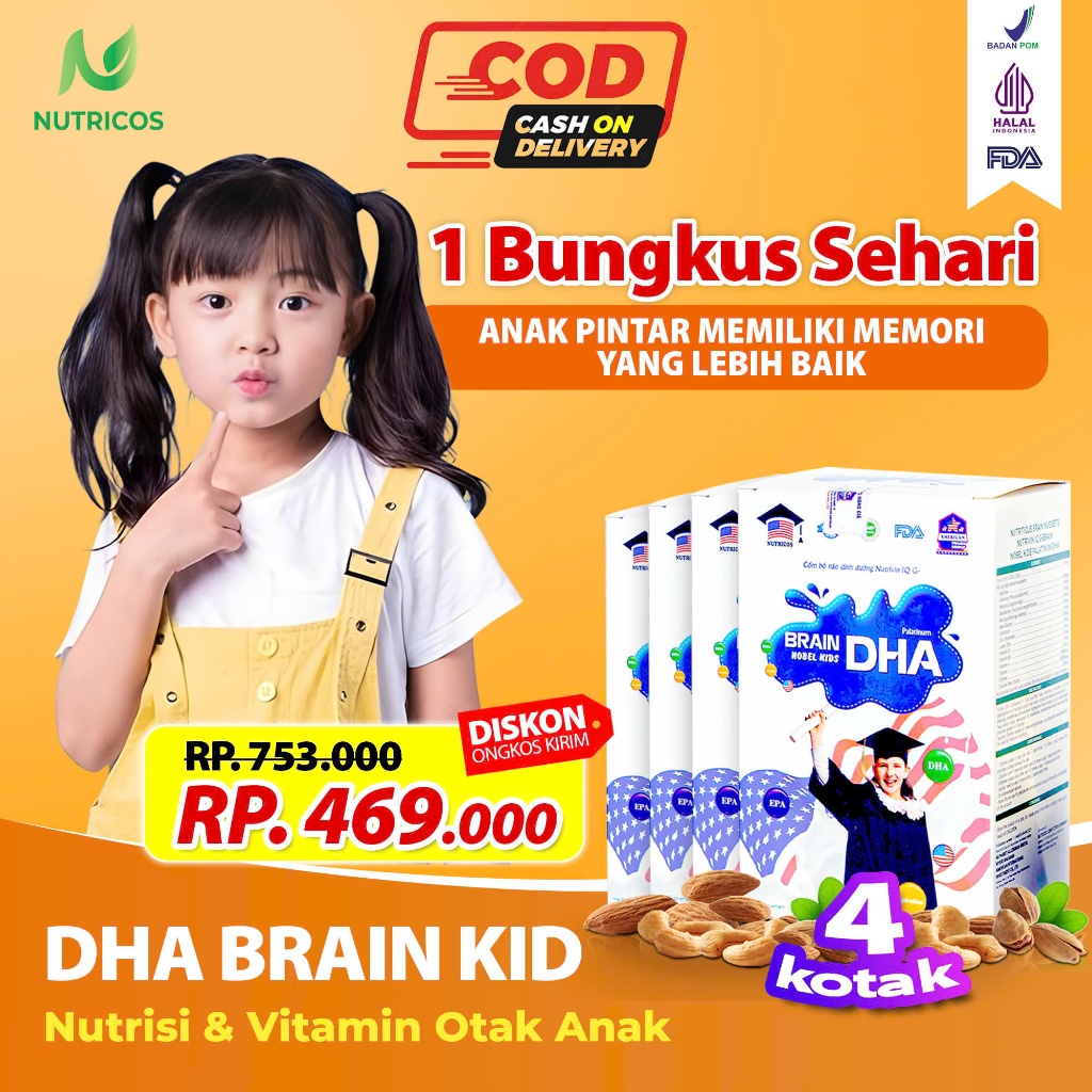 Jual ( OFFICIAL 100% ) 4 BOXES DHA BRAIN KID - VITAMIN NUTRISI OTAK ...