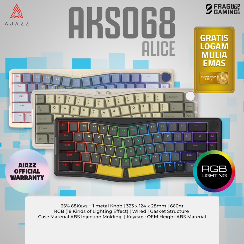 Jual Ajazz AKS068 Alice Layout 68 Keys Mechanical Keyboard Wired RGB ...