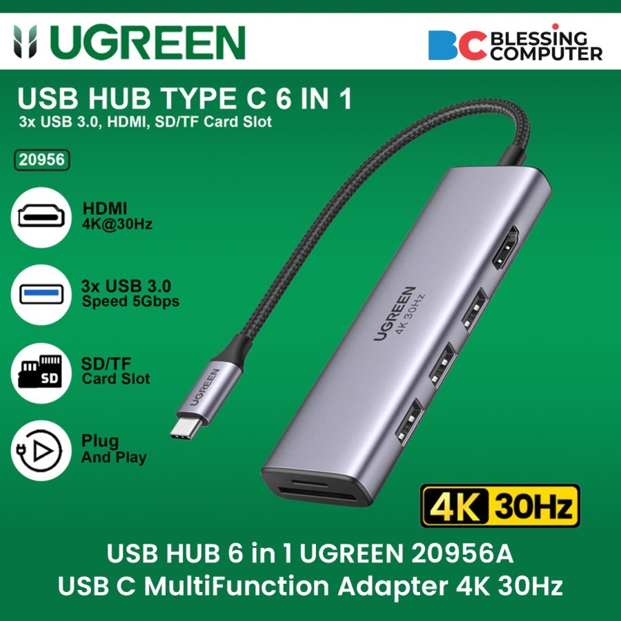Jual USB HUB 6 in 1 UGREEN 20956A USB C MultiFunction Adapter 4K 30Hz | Shopee Indonesia