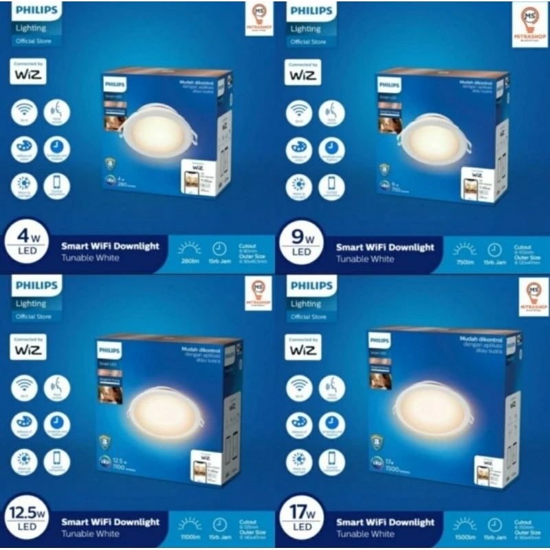 Jual PHILIPS Lampu Downlight Smart WiFi WIZ 4W 9W 12.5W 17W Watt TW | Shopee Indonesia