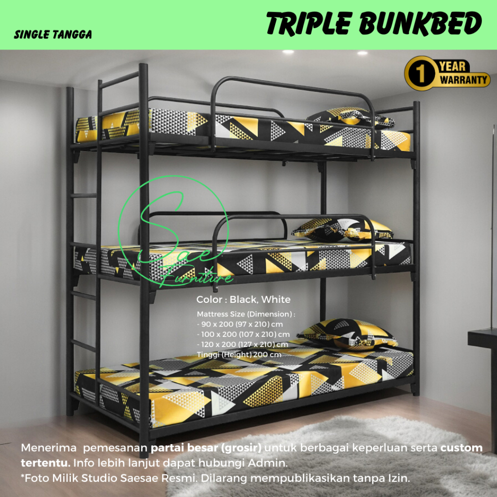Jual Tempat Tidur Ranjang Susun 3 Tingkat Besi Minimalis Knockdown ...