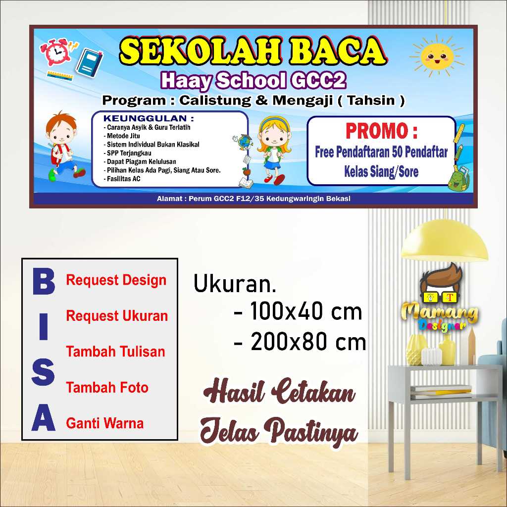 Jual Banner Spanduk MMT Sekolah Baca atau Bimbingan Belajar Anak bb ...