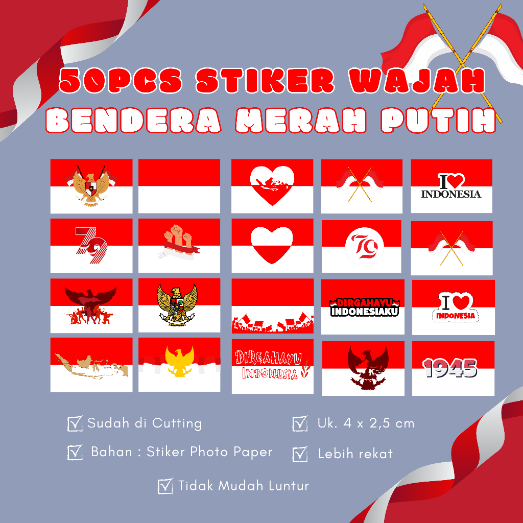 Jual (50pcs) Stiker Pipi / Stiker Merdeka / Stiker merah putih/ stiker ...