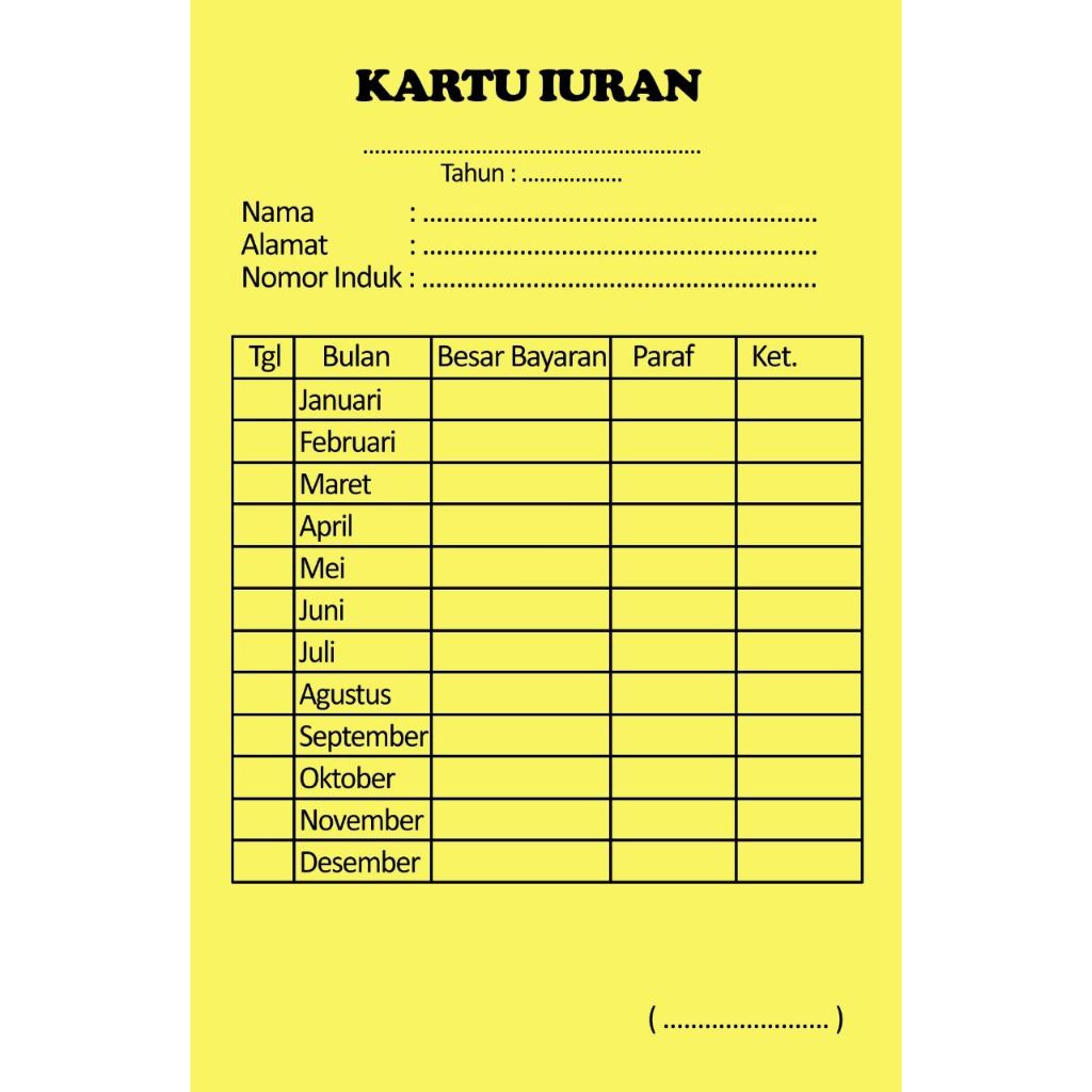 Jual Cetak KARTU IURAN SPP. Absensi, Iuran Custom | Shopee Indonesia