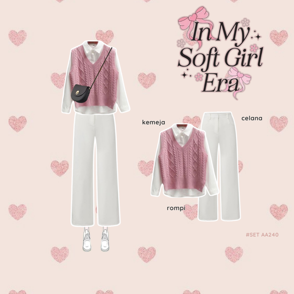 Jual 3in1 One Set Simple OOTD Korean Style (rompi, kemeja, celana ...