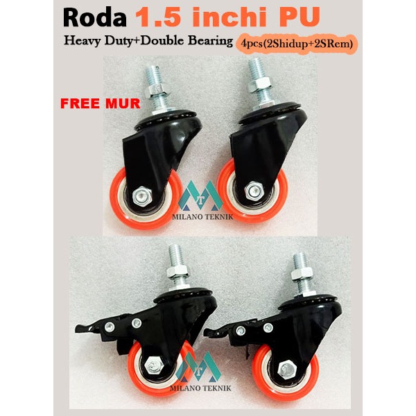 Jual Roda 1.5 inchi PU Screw/Baut+mur(4pcs)Orange-Heavy Duty Roda troli ...
