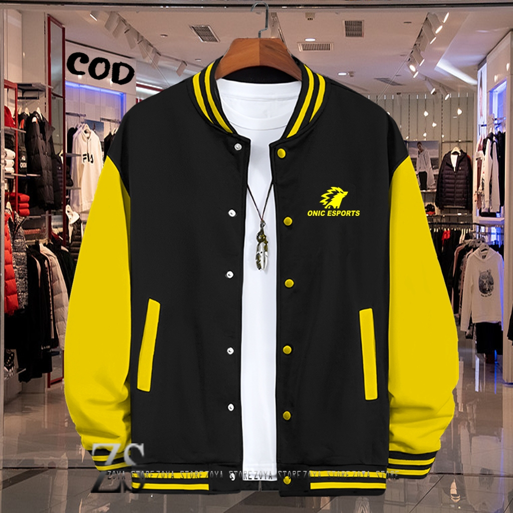 Jual Cod Sweater Jaket Varsity Baseball Kancing Onic Esports Text ...