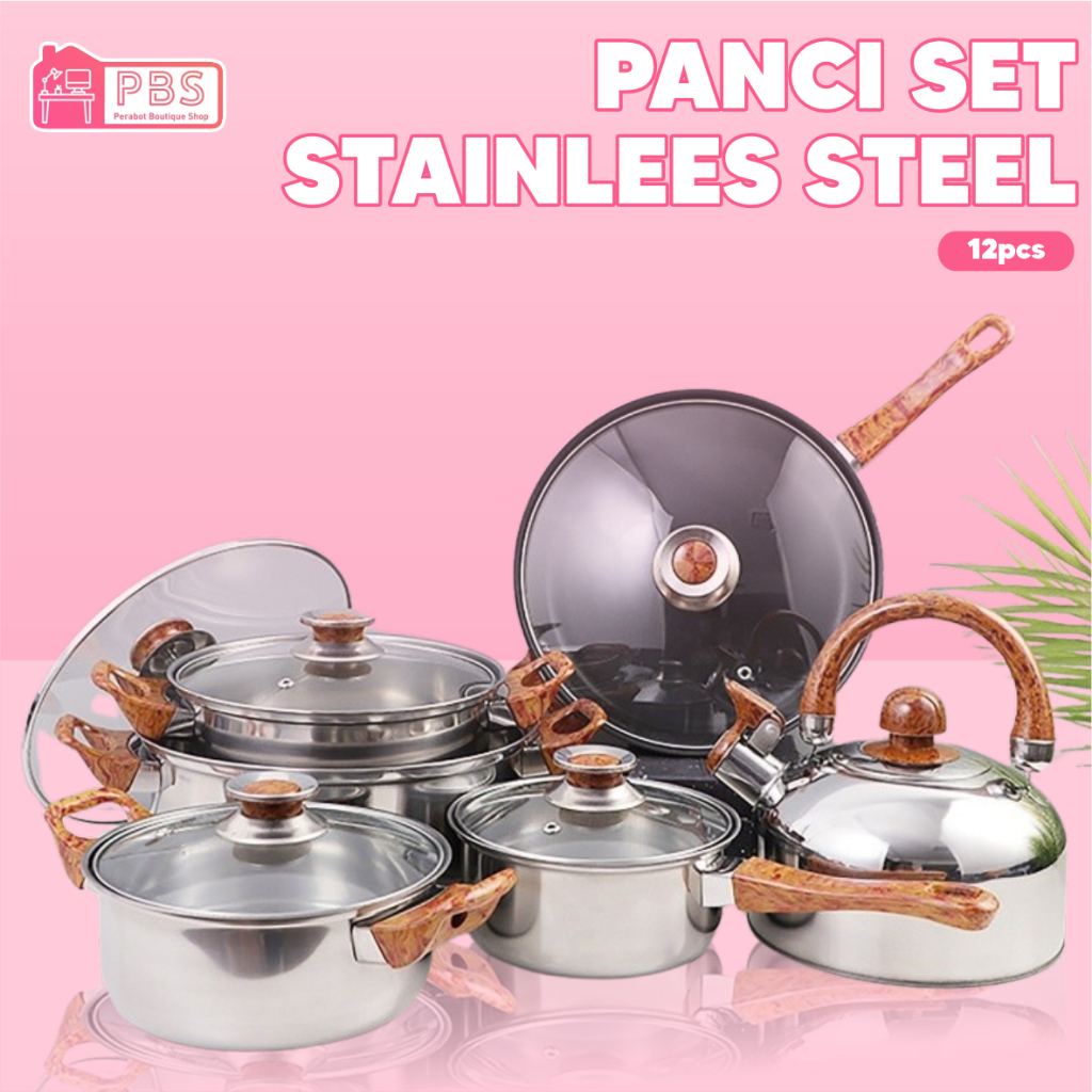 Jual PERABOT Panci Set Stainless Steel 12 Pcs Panci Set Tutup Kaca ...