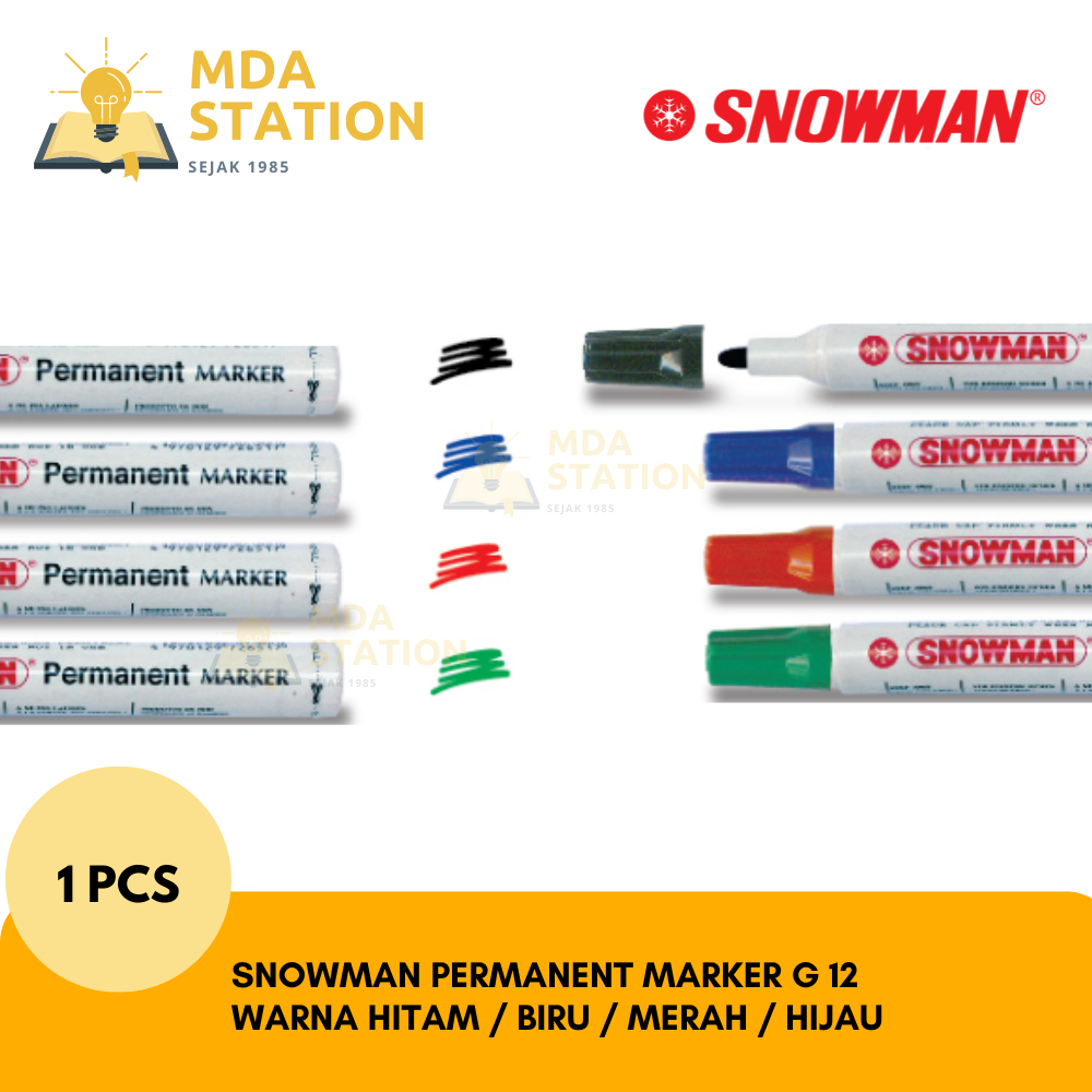 Jual SNOWMAN PERMANENT MARKER G12 Warna Hitam / Merah / Biru / Hijau ...