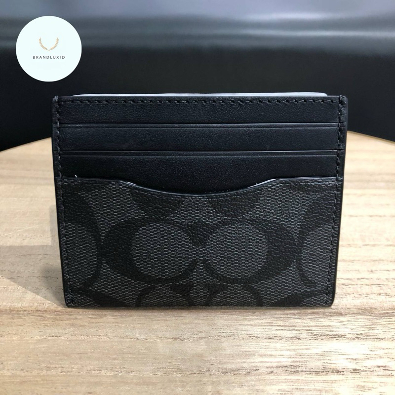 Jual Coach Slim Id Card Case In Signature Canvas Charcoal Black ...