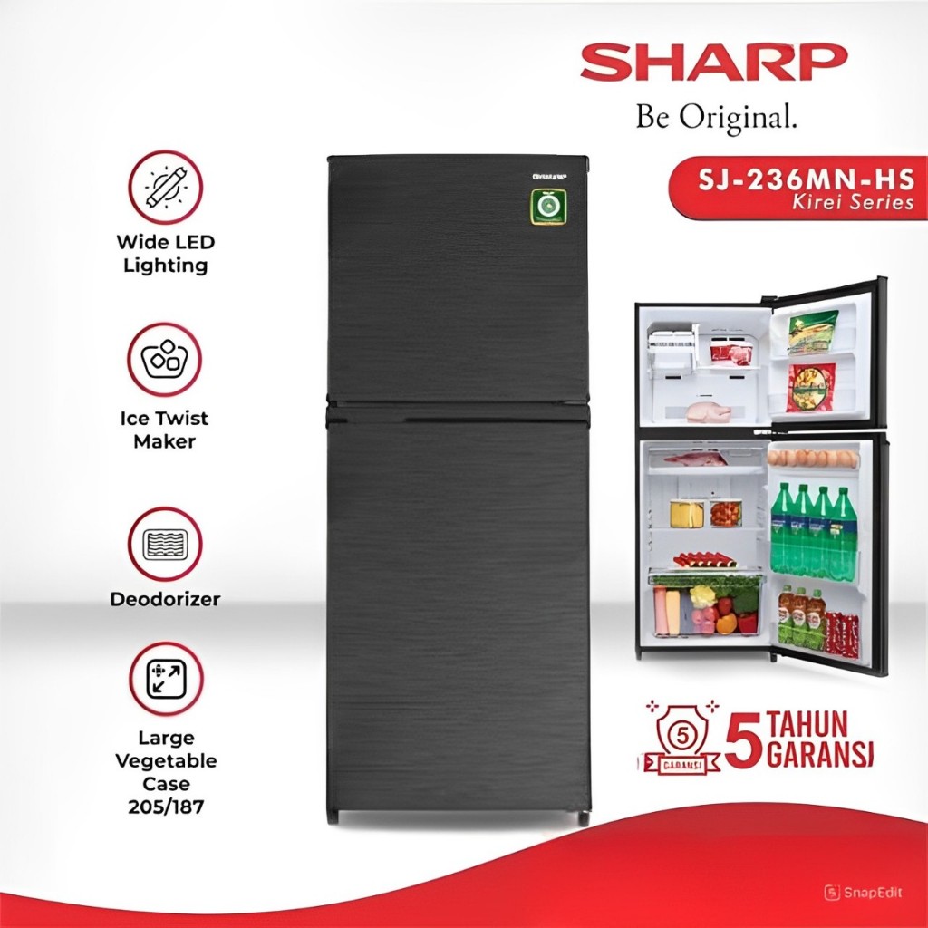 Jual Kulkas Sharp 2 Pintu tanpa bunga es Refrigerator 205 liter SJ-236MN-HS | Shopee Indonesia
