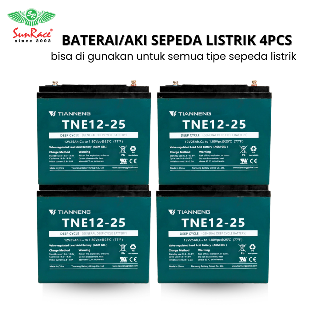 Jual BATERAI PREMIUM / AKI 48V 25AH (4 PCS) SEPEDA LISTRIK TIANNENG ...