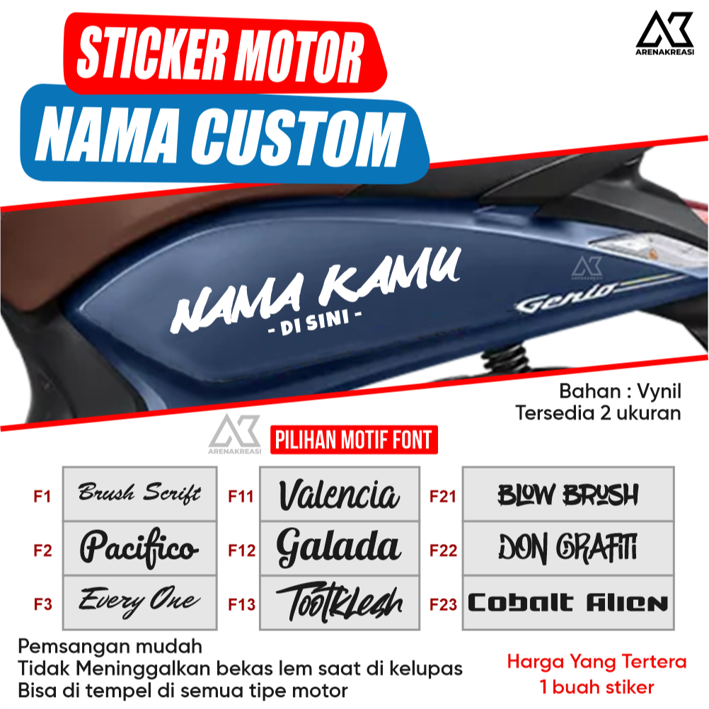 Jual Stiker Nama Custom Body Motor Cutting Sticker Cover Kendaraan ...