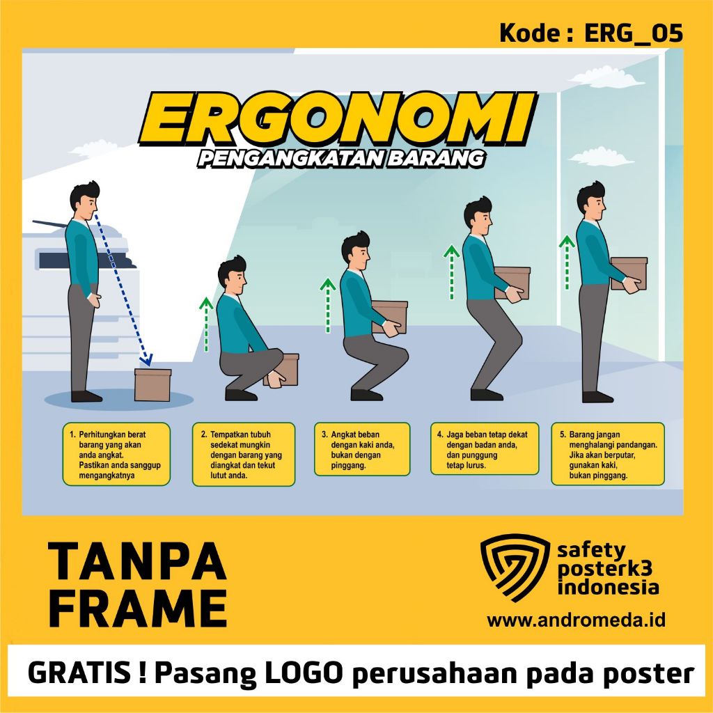 Jual Safety Poster K3 : Lakukanlah Ergonomi Pengangkatan Barang Secara Benar dan Tepat Kantor ...
