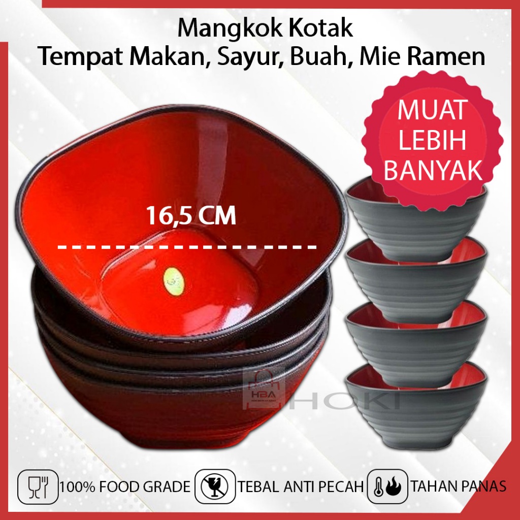 Jual Tempat Makan MANGKOK PLASTIK MELAMIN KOTAK Wadah Mangkuk Kuah Mie ...