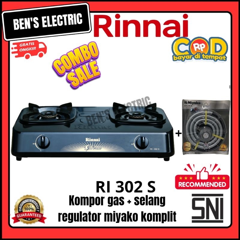 Jual Rinnai kompor gas LPG tekanan rendah 2 tungku + selang regulator ...