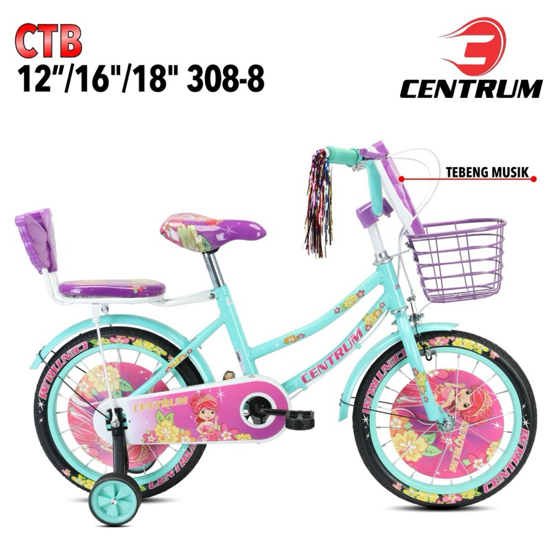 Jual SEPEDA ANAK RODA 4 CENTRUM 308-8 MOTIF PEREMPUAN UKURAN 12-16-18 ...
