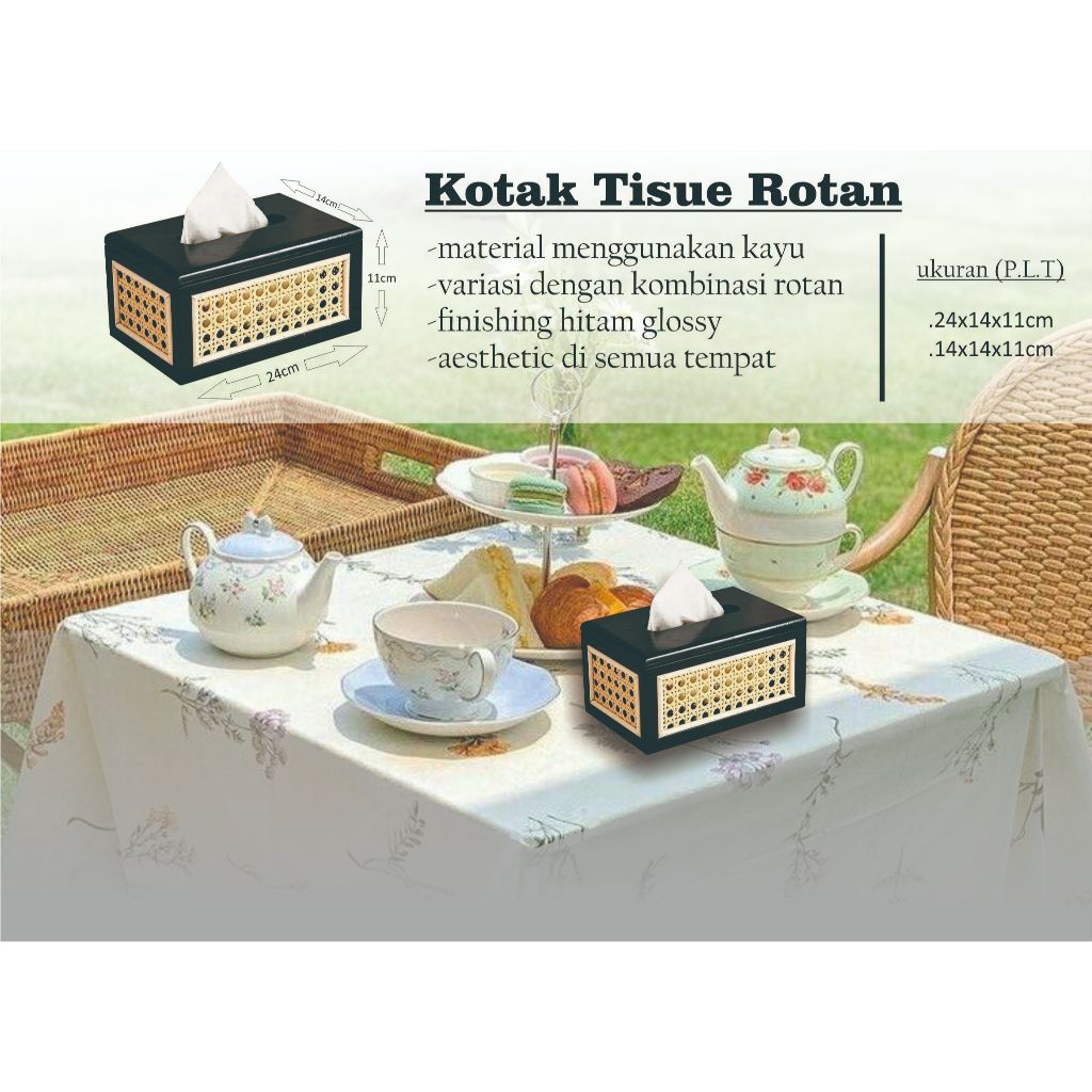 Jual Kotak Tissue Box Organizer motif rotan finishing hitam Tissue Box ...