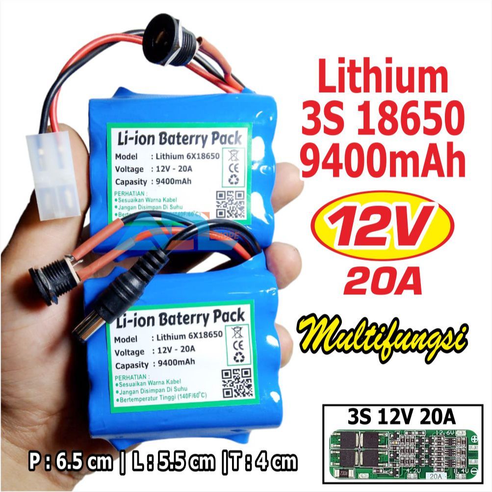 Jual BATERAI PACK Lithium /Li-ion Multi Fungsi 6X 18650 12V 20A 9400mAh ...