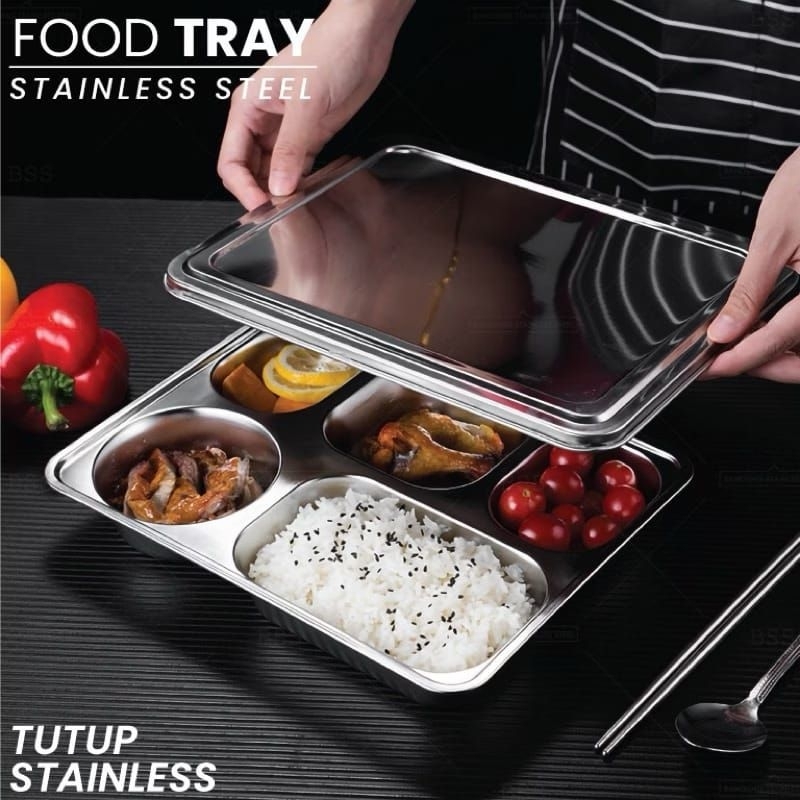 Jual Tempat makan stainless piring 5 sekat tray tutup lunch box ...
