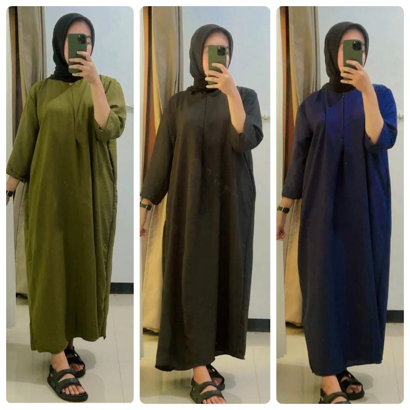 Jual DASTER GAMIS WANITA TANGAN 3/4 CRINKEL POLOS MUSLIM nyaman dipakai ...