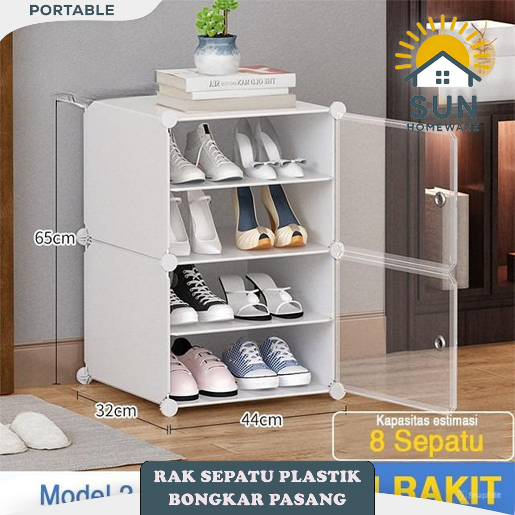 Jual SUN Rak Sepatu Plastik Portable Bongkar Pasang Pintu transparan ...