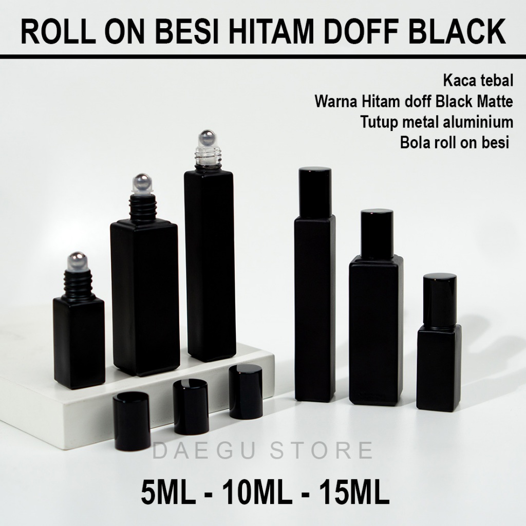 Jual Botol Roll On Kaca Kotak Tebal - HITAM DOFF BLACK MATTE Bola ...