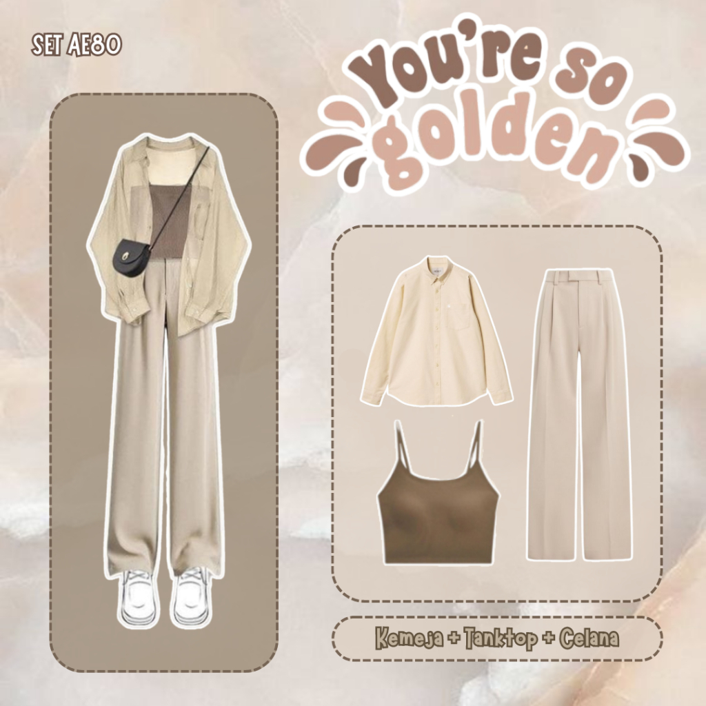 Jual 3 IN One Set Korean Style Outfit Wanita Kekinian Outfit Hangout Kemeja Celana Cream Tanktop ...