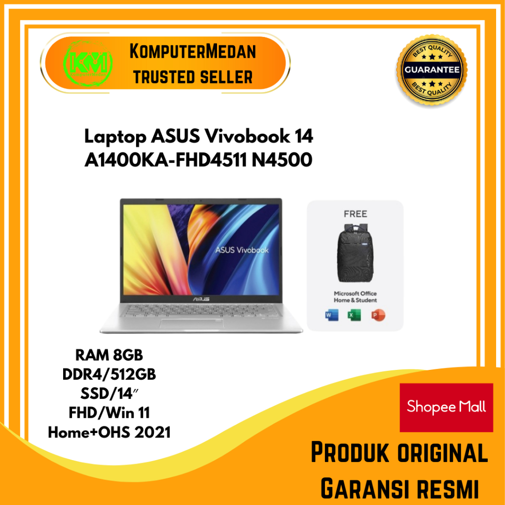 Jual Laptop ASUS Vivobook 14 A1400KA-FHD4511 N4500 RAM 8GB DDR4/512GB ...