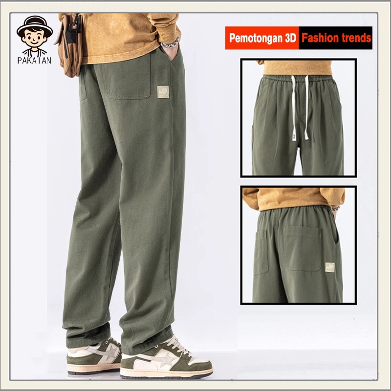 Jual Celana Cargo Panjang Pria Oversize Korean Style Khaki Jumbo Celana Kargo Longgar Baggy ...