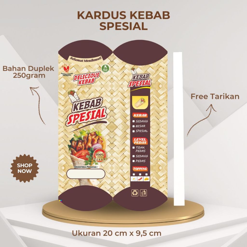 Jual Kardus Kebab Spesial Kemasan Kebab Bahan Ivory / Duplek ukuran ...