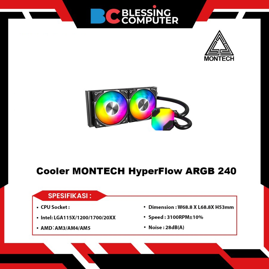 Jual Cooler MONTECH HyperFlow ARGB 240 - Black | Shopee Indonesia