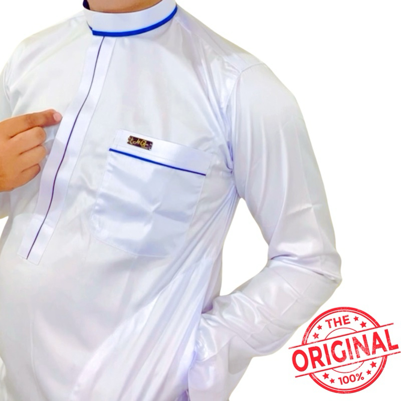 Jual Alghin Exclusive Baju koko pria muslim putih semi les biru Bahan ...
